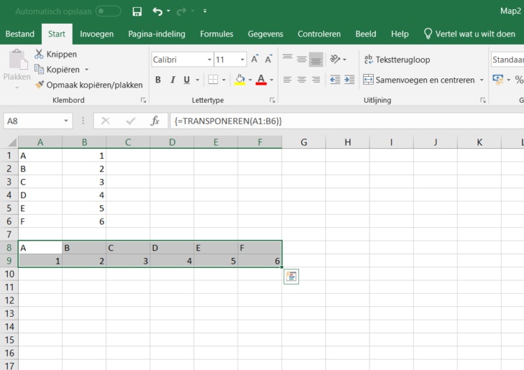 Excel-tutorial: Transponeren (Transpose)